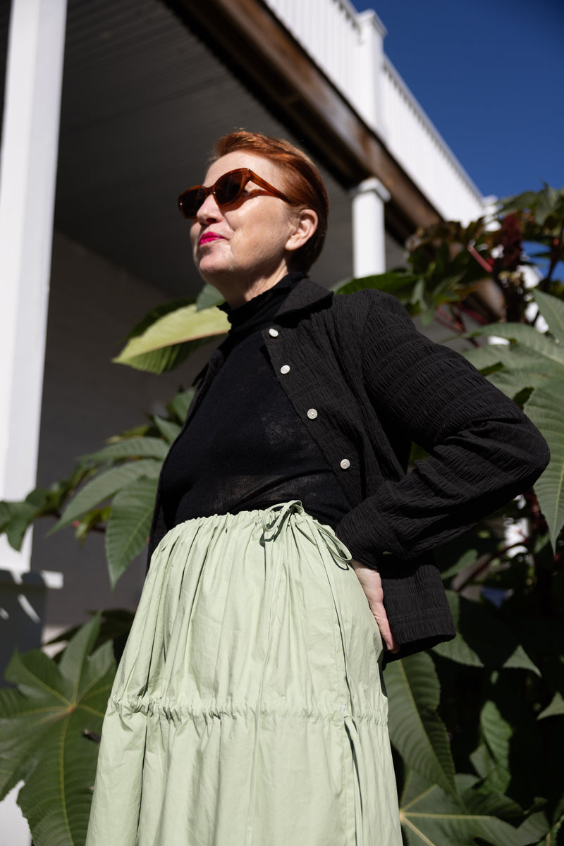 Double Casing Skirt Parchment Poplin - Celedon – Nikki Chasin